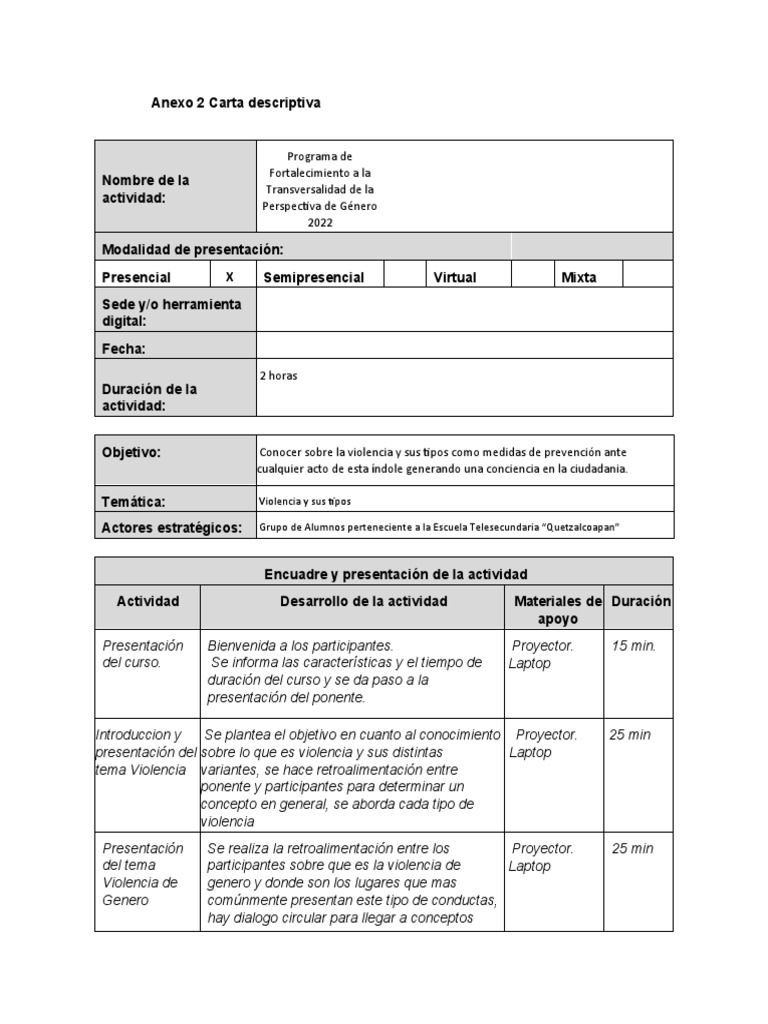 Carta Descriptiva Tema 7 | PDF | Violencia
