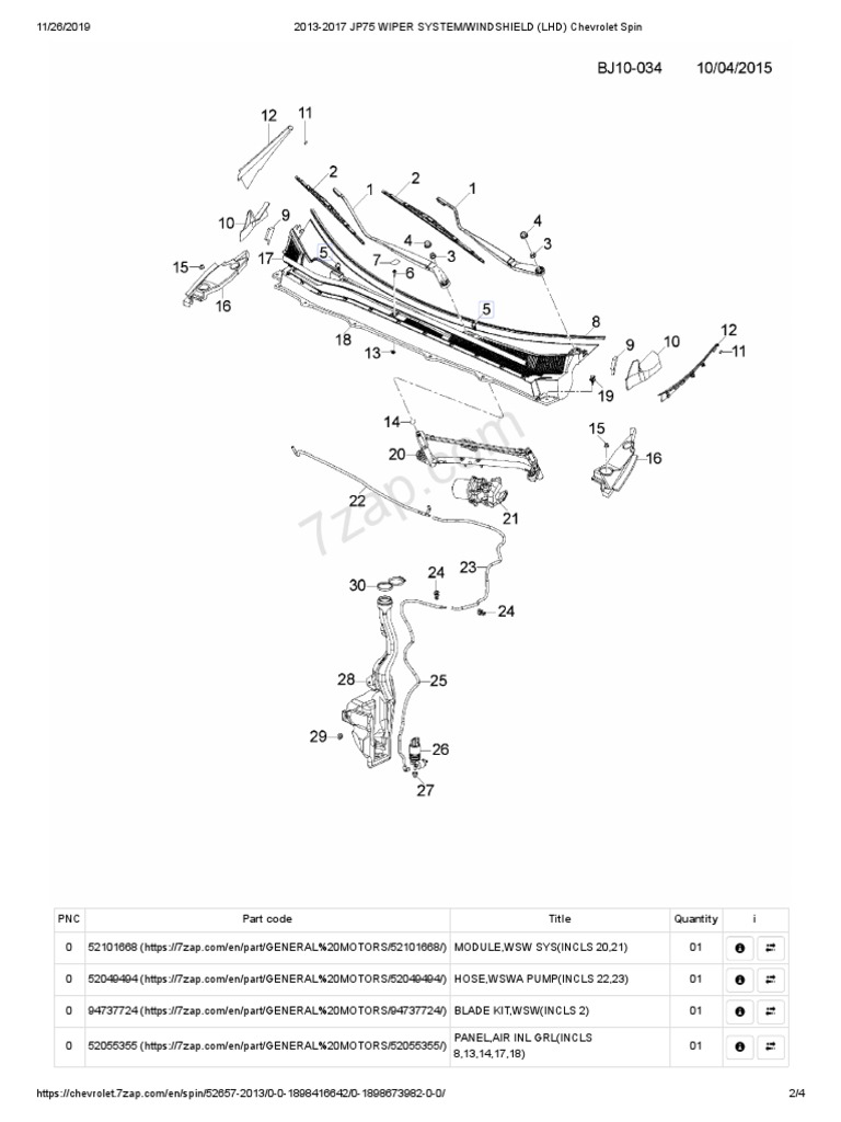 2013-2017 JP75 WIPER SYSTEM - WINDSHIELD (LHD) Chevrolet Spin | PDF ...