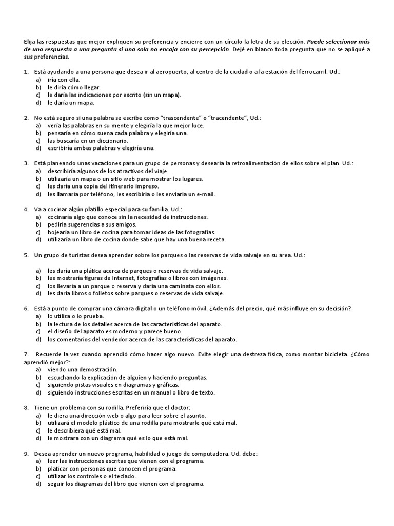 The VARK Questionnaire Spanish | PDF The VARK Questionnaire Spanish | PDF