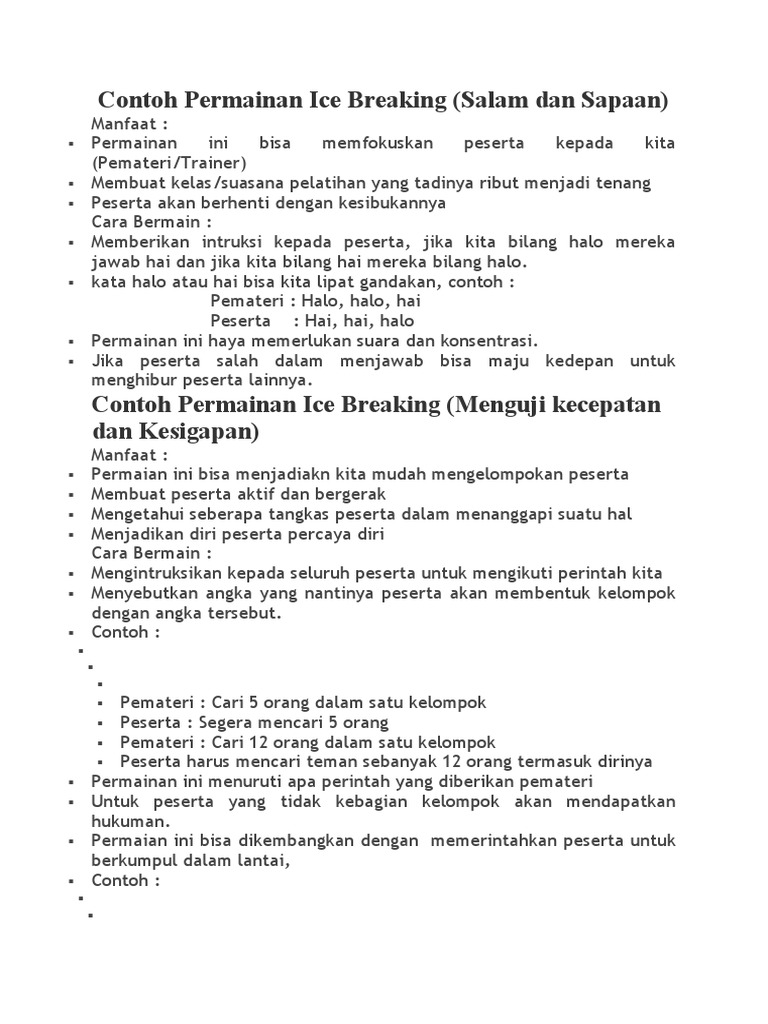 Contoh Permainan Ice Breaking | PDF