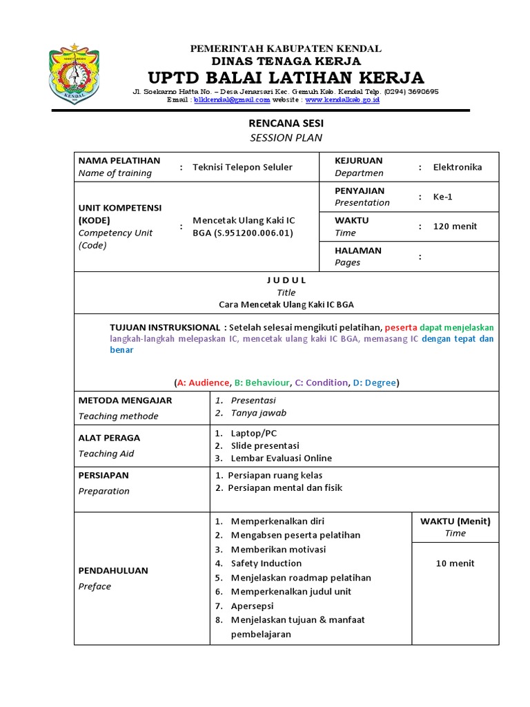 SessionPlan Mencetak Ulang Kaki IC BGA - Zahra Nur A H | PDF