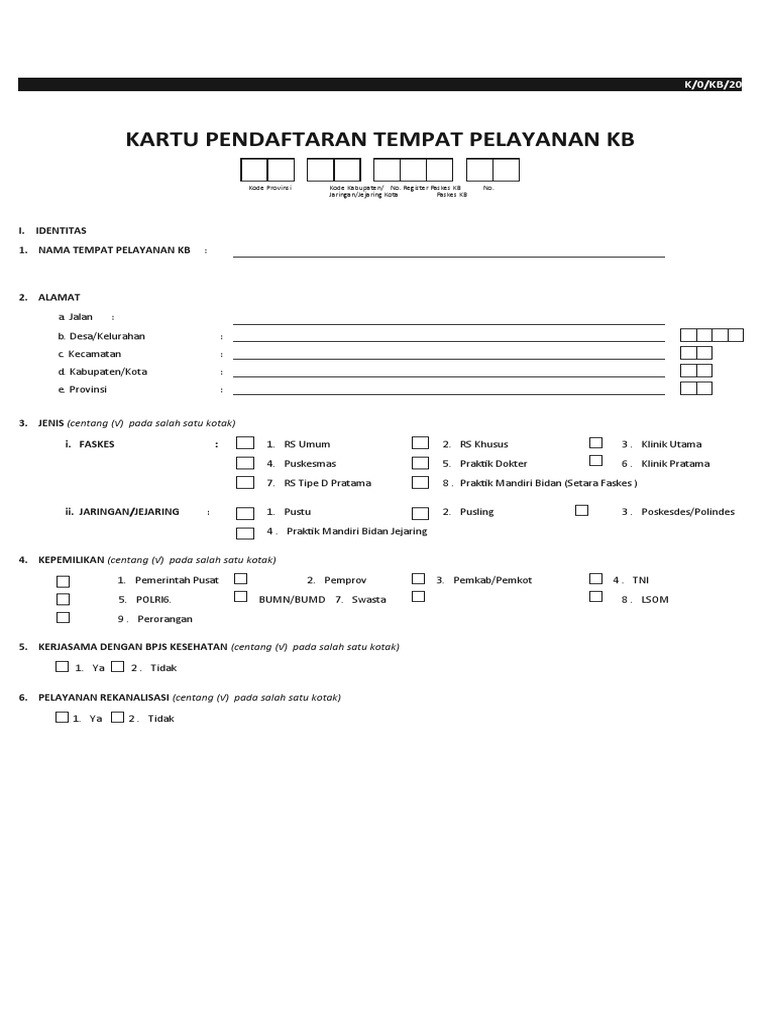 Kartu Pendaftaran Tempat Pelayanan KB | PDF