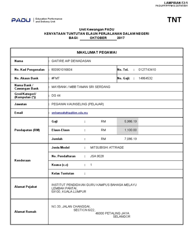 Borang TNT Sample | PDF