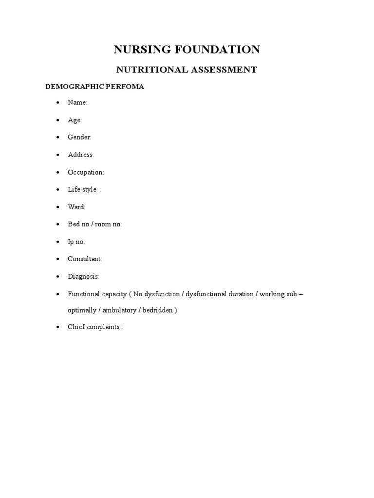 Nutritional Assessment | PDF | Diet (Nutrition) | Diet & Nutrition