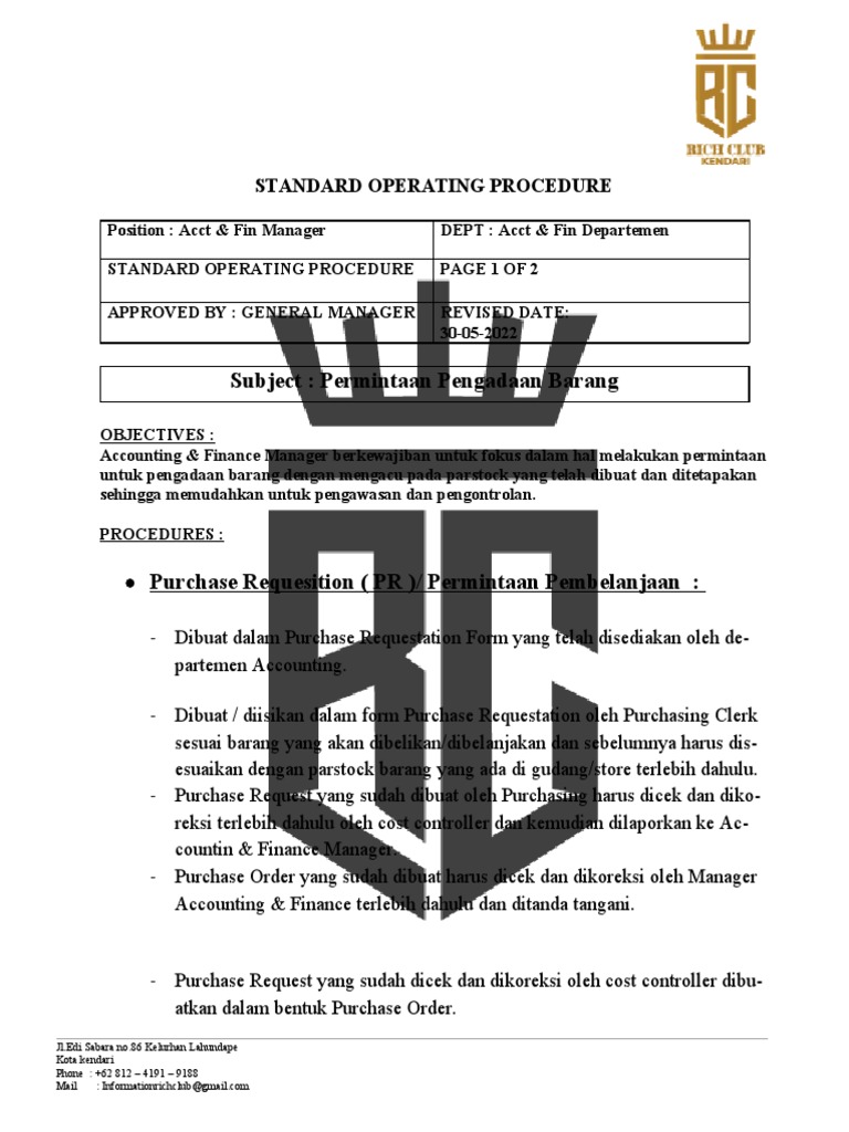 SOP Permintaan Pengadaan Barang | PDF