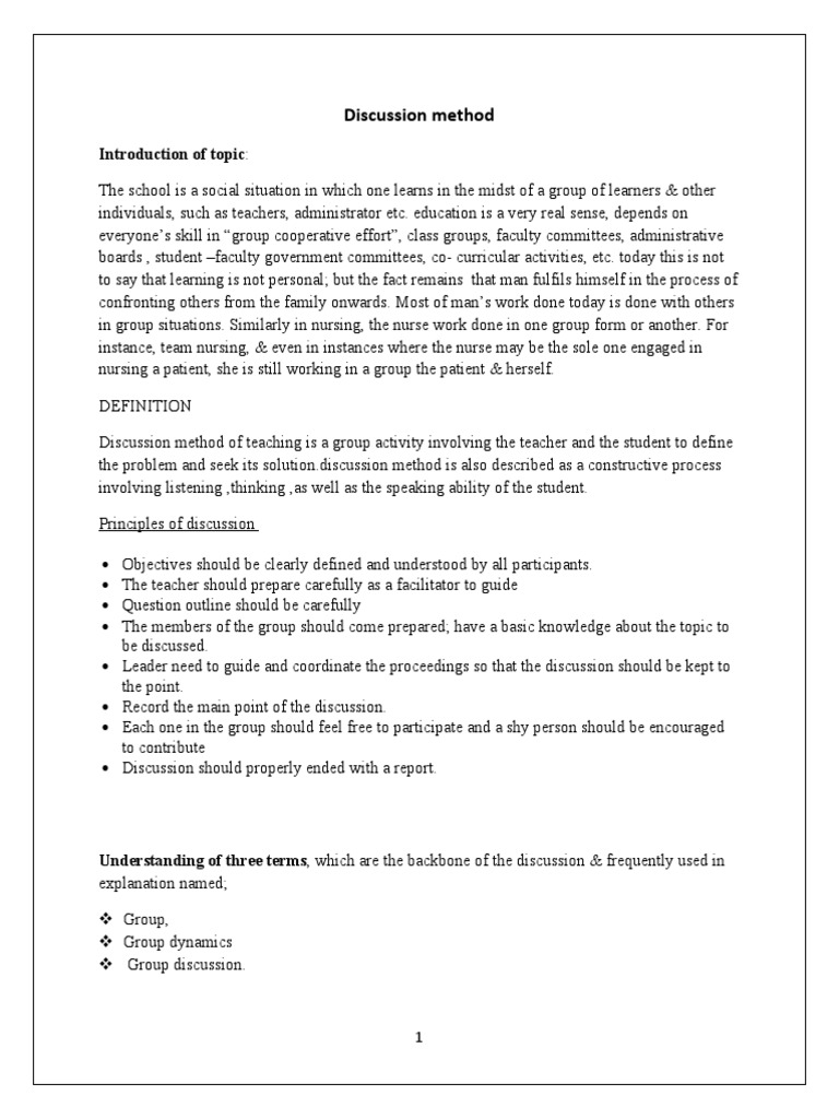 Discussion Method | PDF | Teaching Method | Teachers