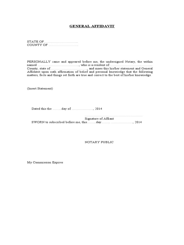 General Affidavit | PDF | Affidavit | Document