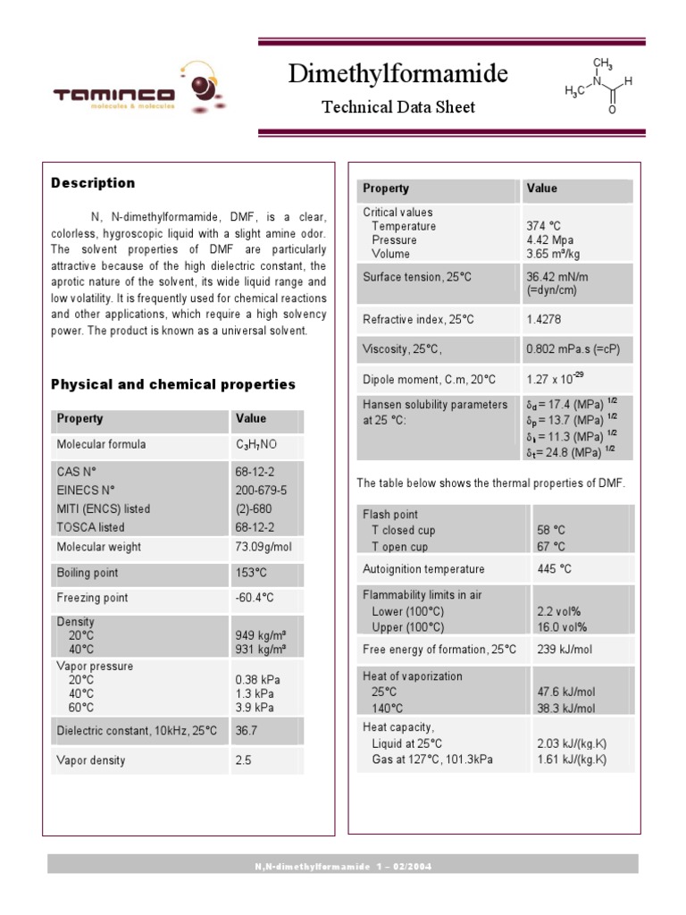 DMF TDS | PDF | Solvent | Materials