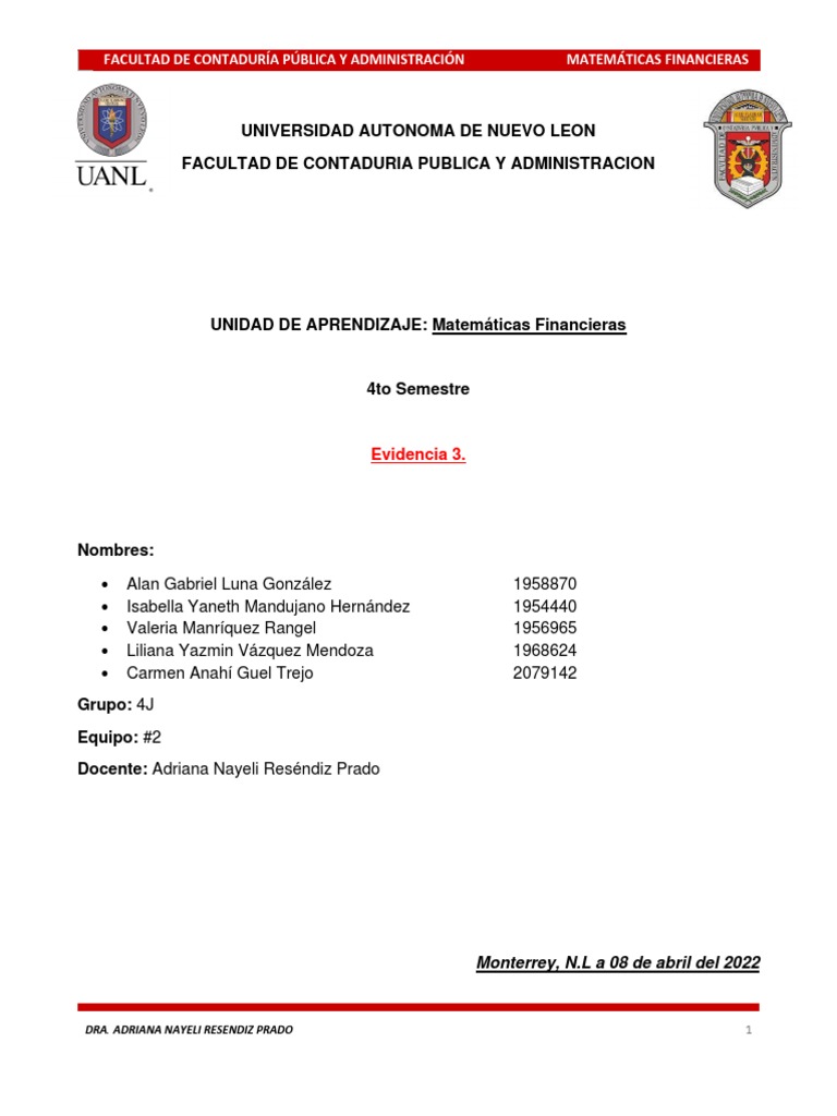 MatFin Ev3 Equipo2 | PDF | Matemáticas | Finanzas Matemáticas