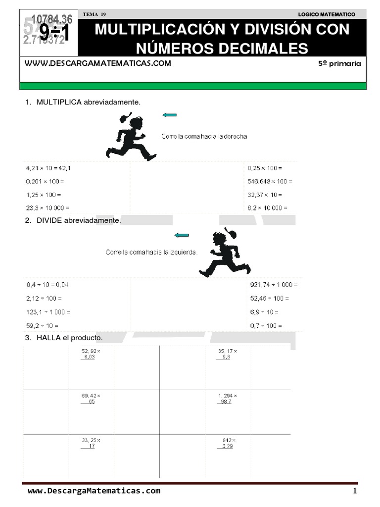 19 Multiplicación y División Con Números Decimales Quinto de Primaria | PDF