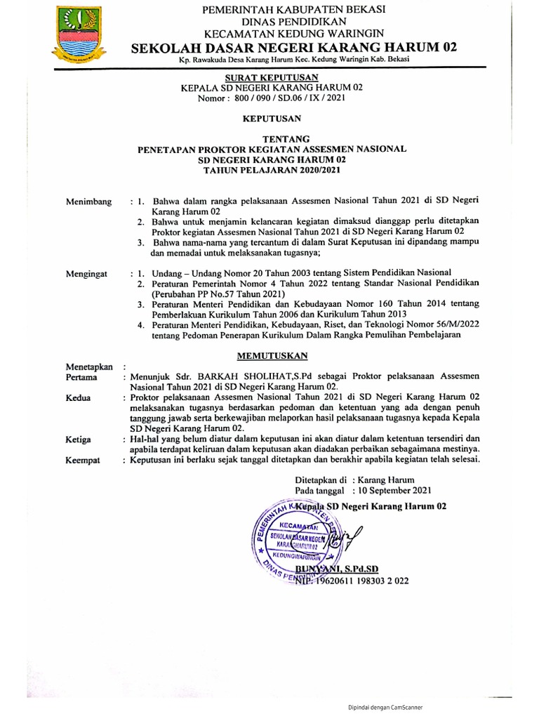 Format Contoh SK Proktor Anbk 2021 | PDF