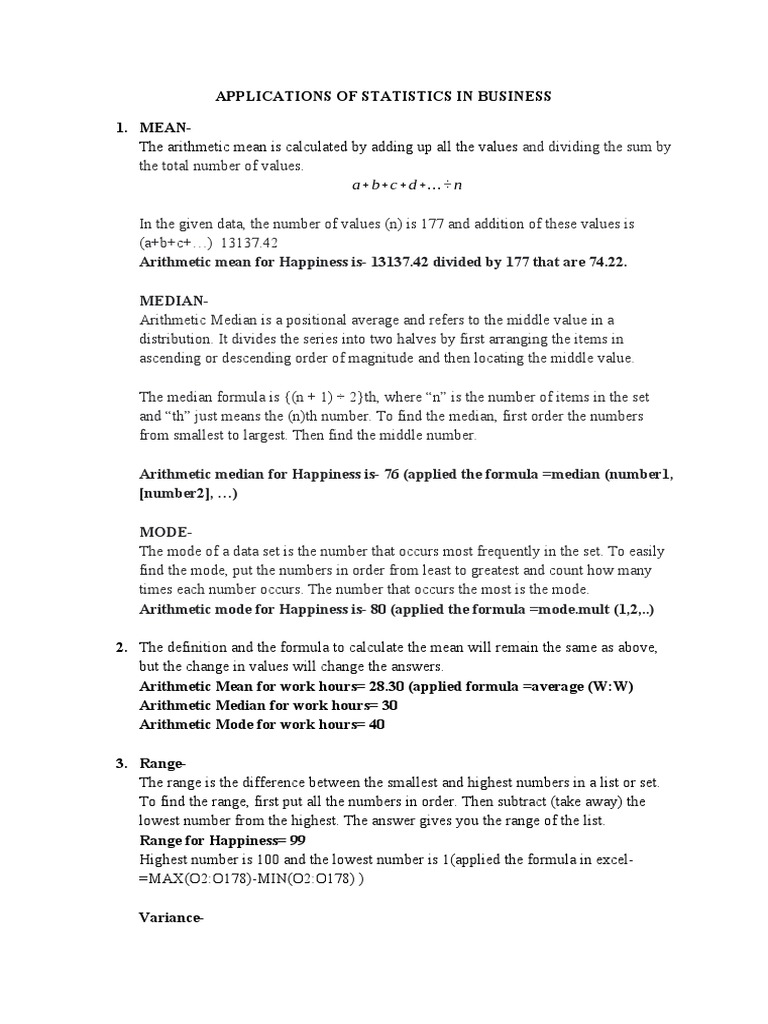 Applications of Statistics in Business | PDF | Standard Deviation ...