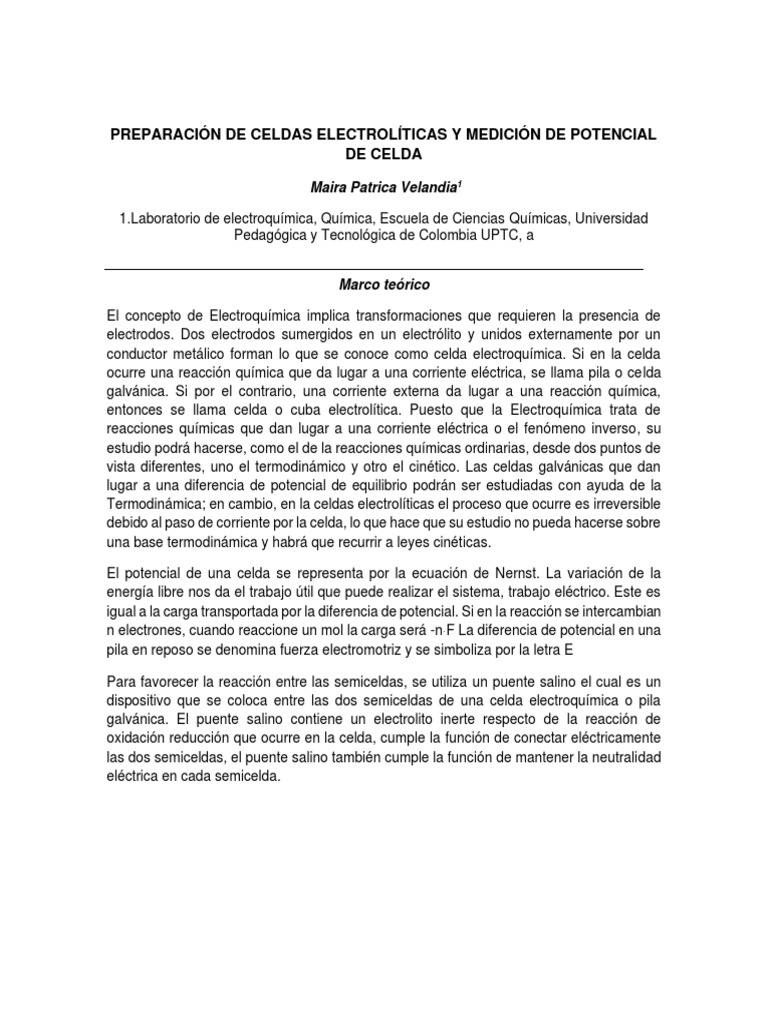 Preparación de Celdas Electrolíticas y Medición de Potencial de Celda | PDF | Química | Química ...
