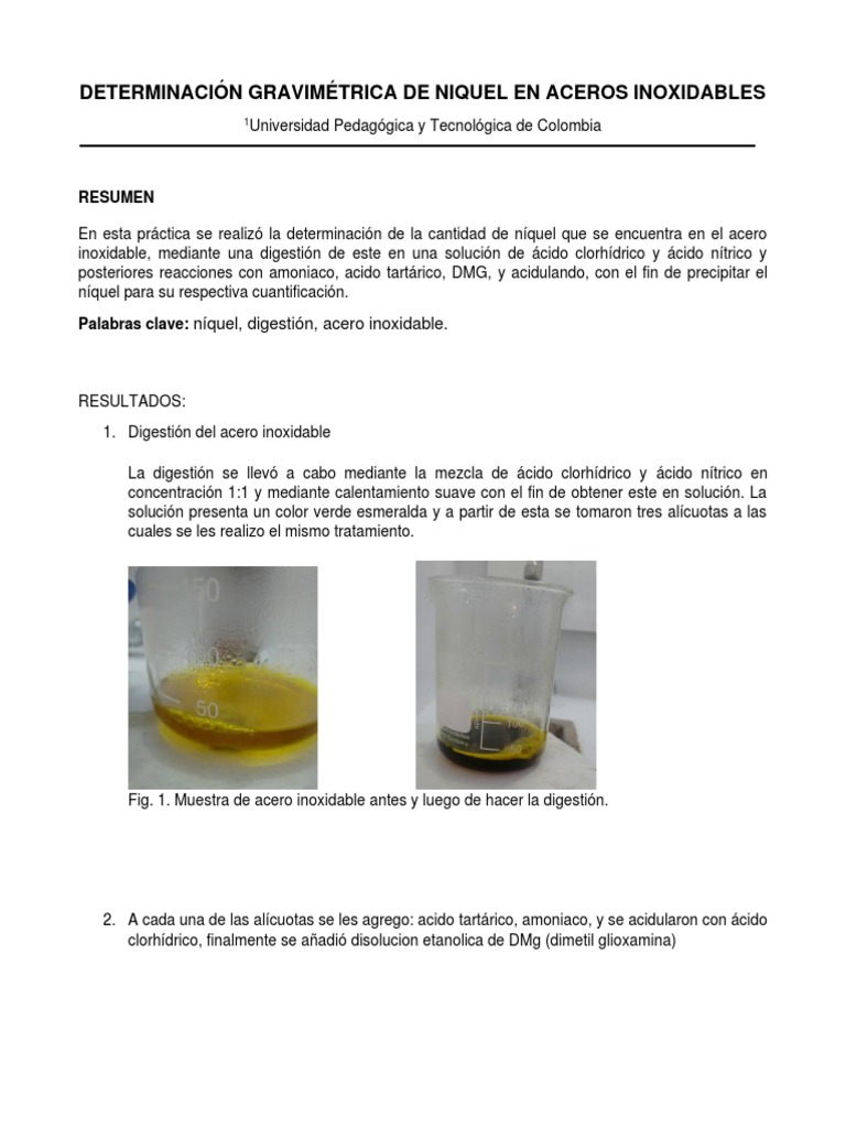 Determinacion de Niquel Por Gravimetria | PDF | Ácido | Precipitación (Química)