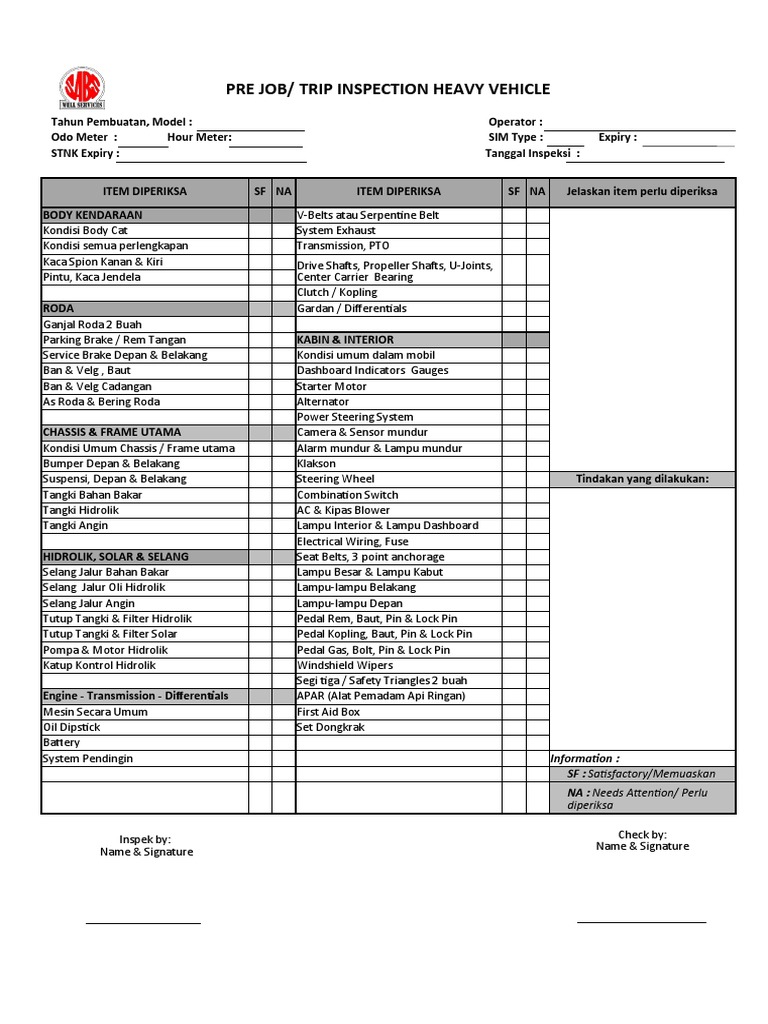 Pre Use Inspection Vehicle | PDF | Manufactured Goods | Vehicles