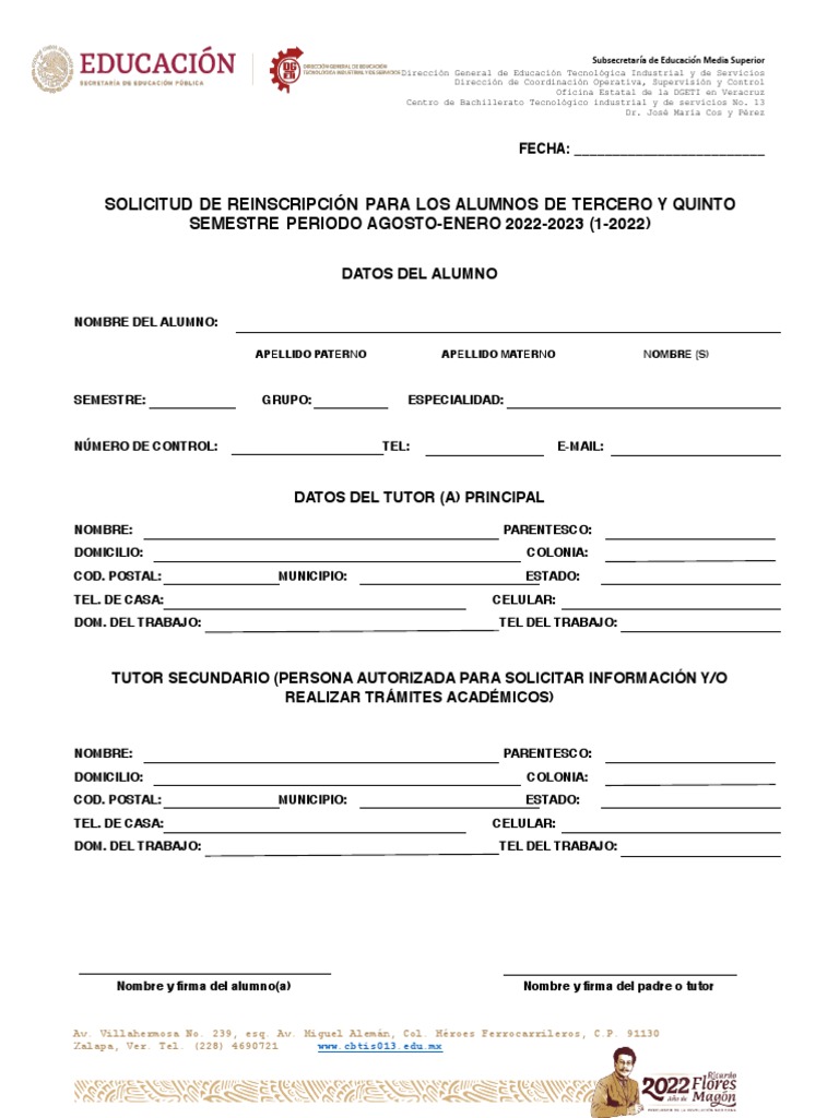 Anexo 1 - Solicitud de Reinscripcion | PDF