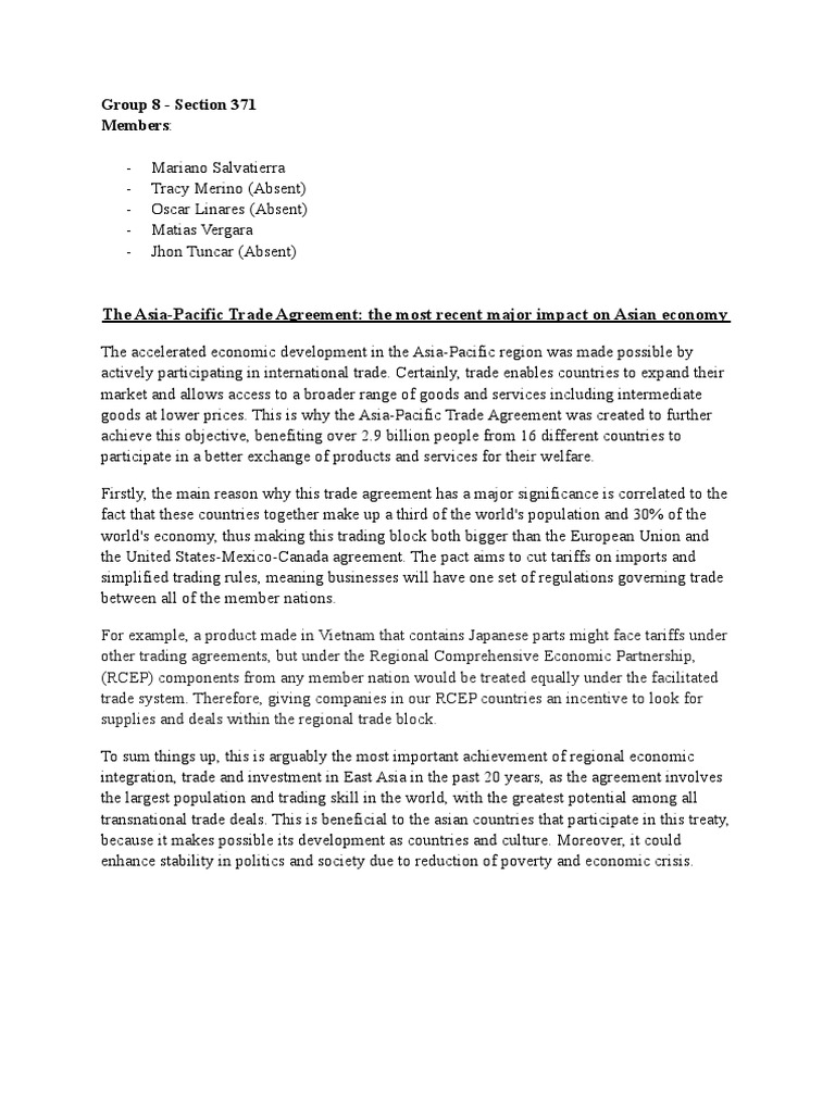 Asia-Pacific Trade Agreement Impact | PDF | Trade | International Trade
