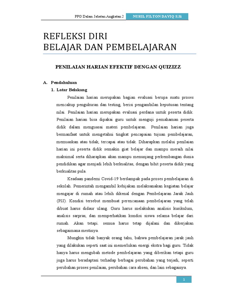 Refleksi Pengembangan Diri Belajar Dan Pembelajaran - Nuril Filton ...