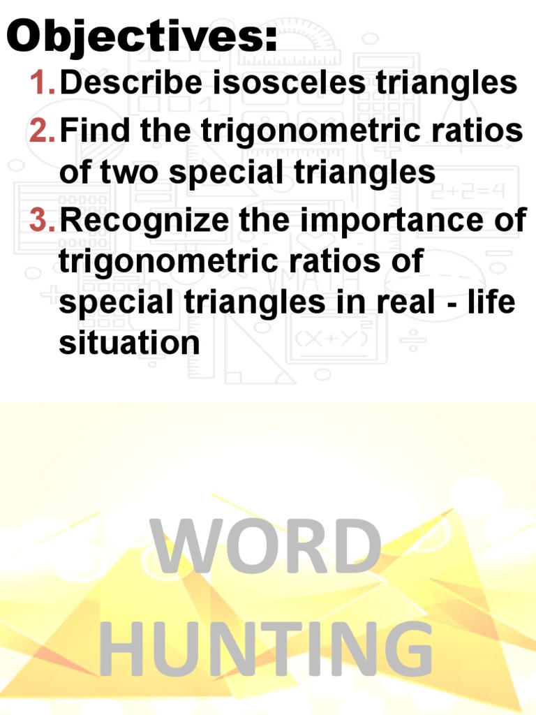 Trigonometric Ratios of Special Triangles | PDF | Triangle | Geometric ...