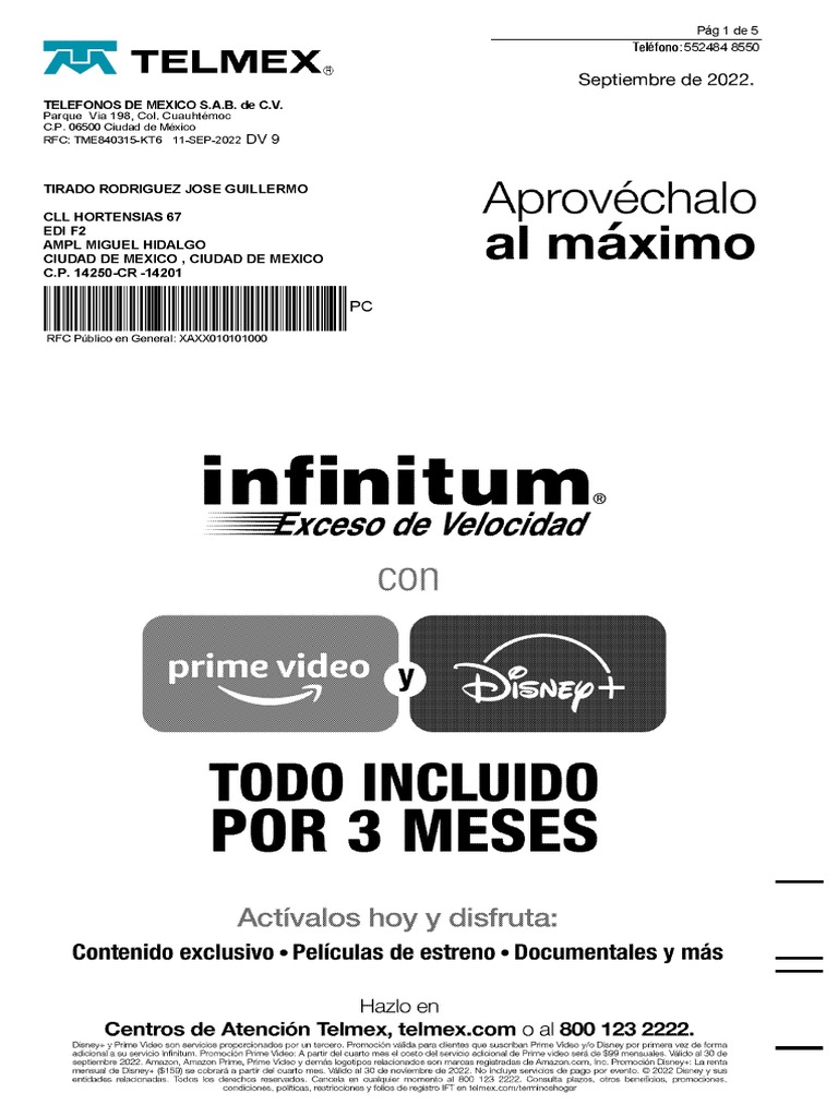 Recibo Telmex Septiembre 2022 | PDF