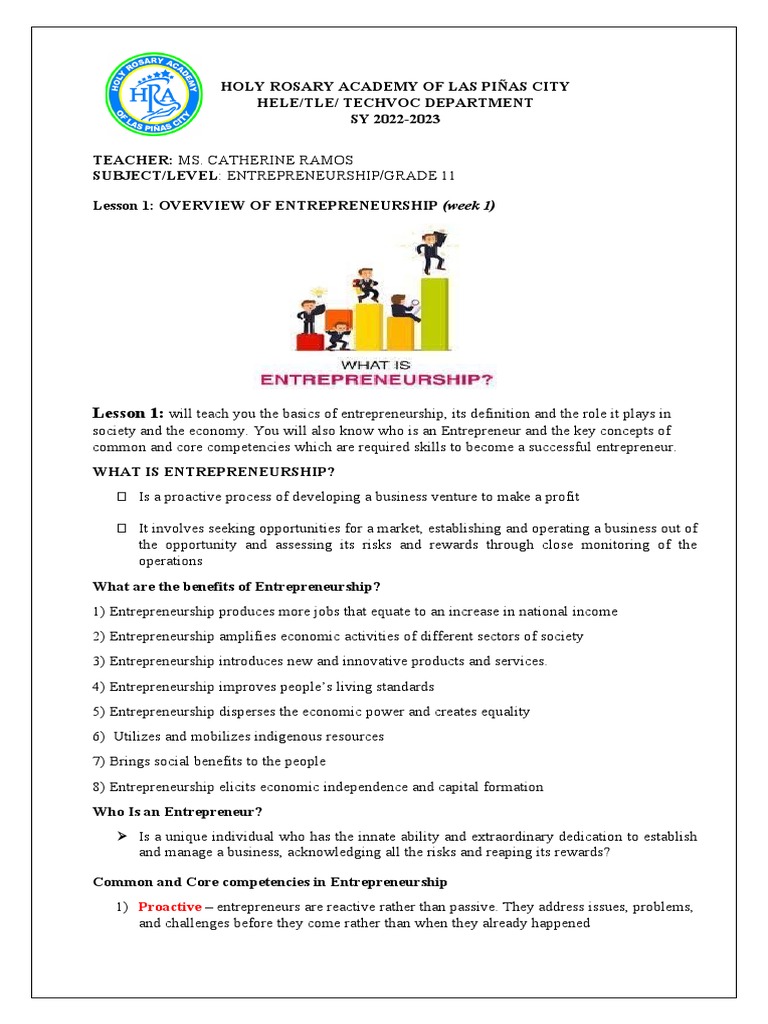 Entrep 11 - 1st QTR - L1 Handouts | PDF | Entrepreneurship | Economies