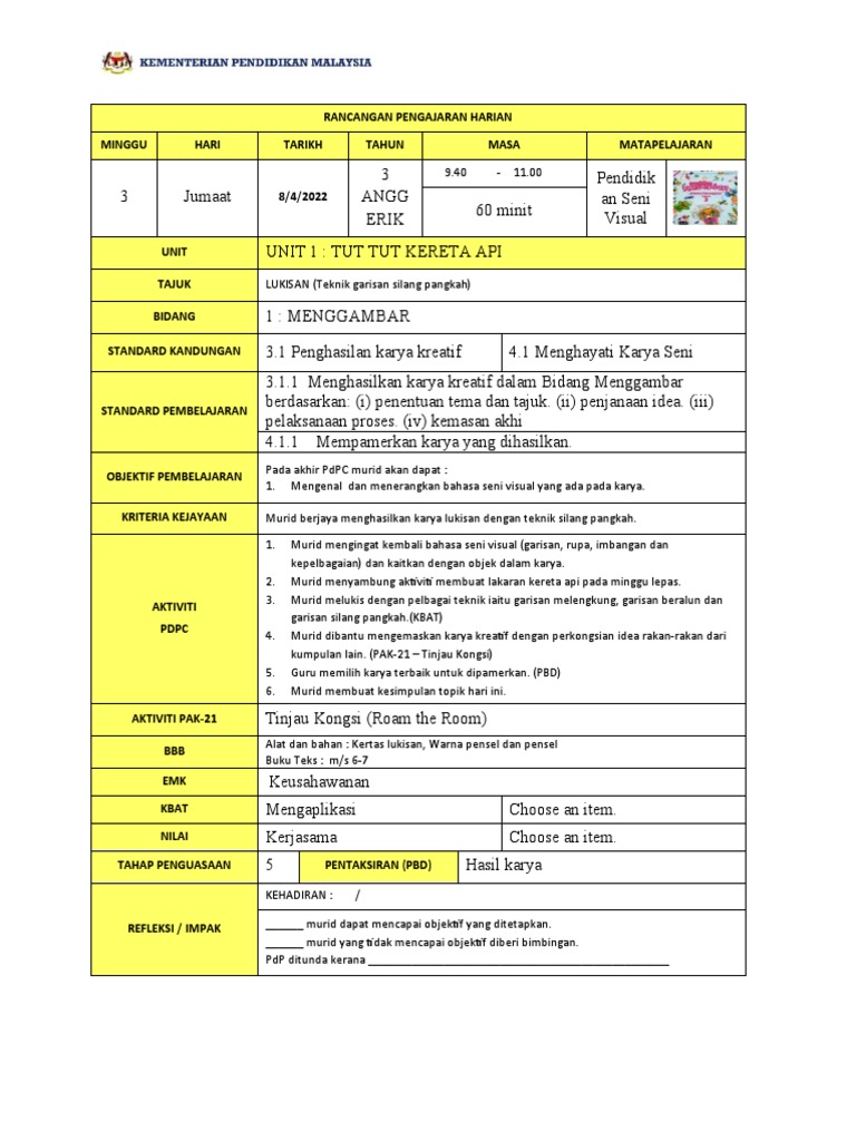 RPH Seni Visual Minggu 3 Tahun 3 | PDF | Seni | Komputer