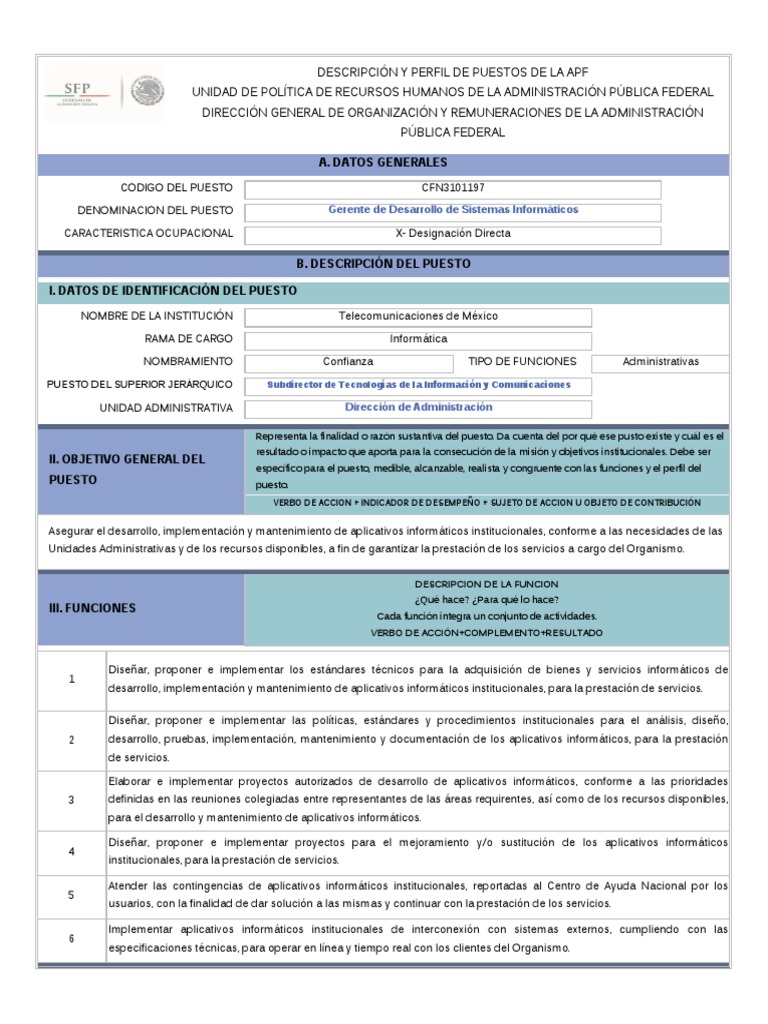 Descripción y Perfil de Puestos de La Gerencia de Desarrollo de Sist Informáticos (Guia y ...