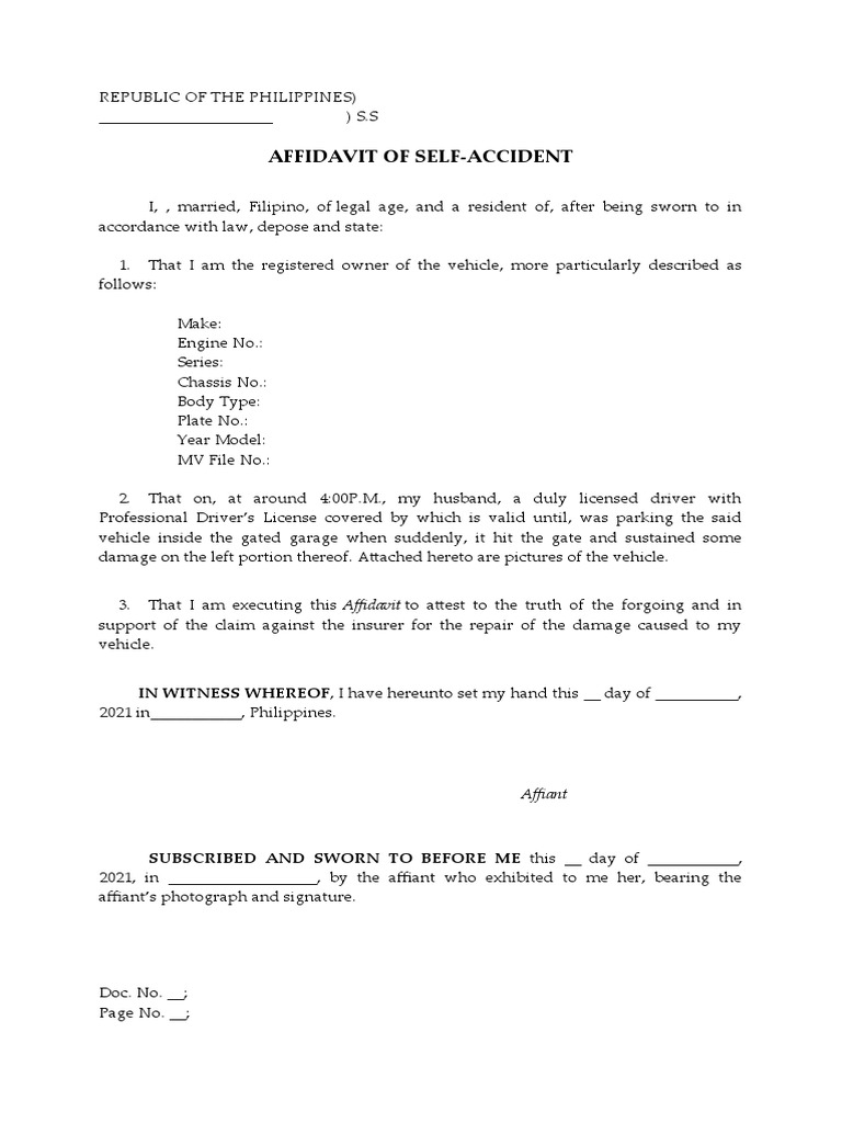 Affidavit of Self-Accident - 2 | PDF
