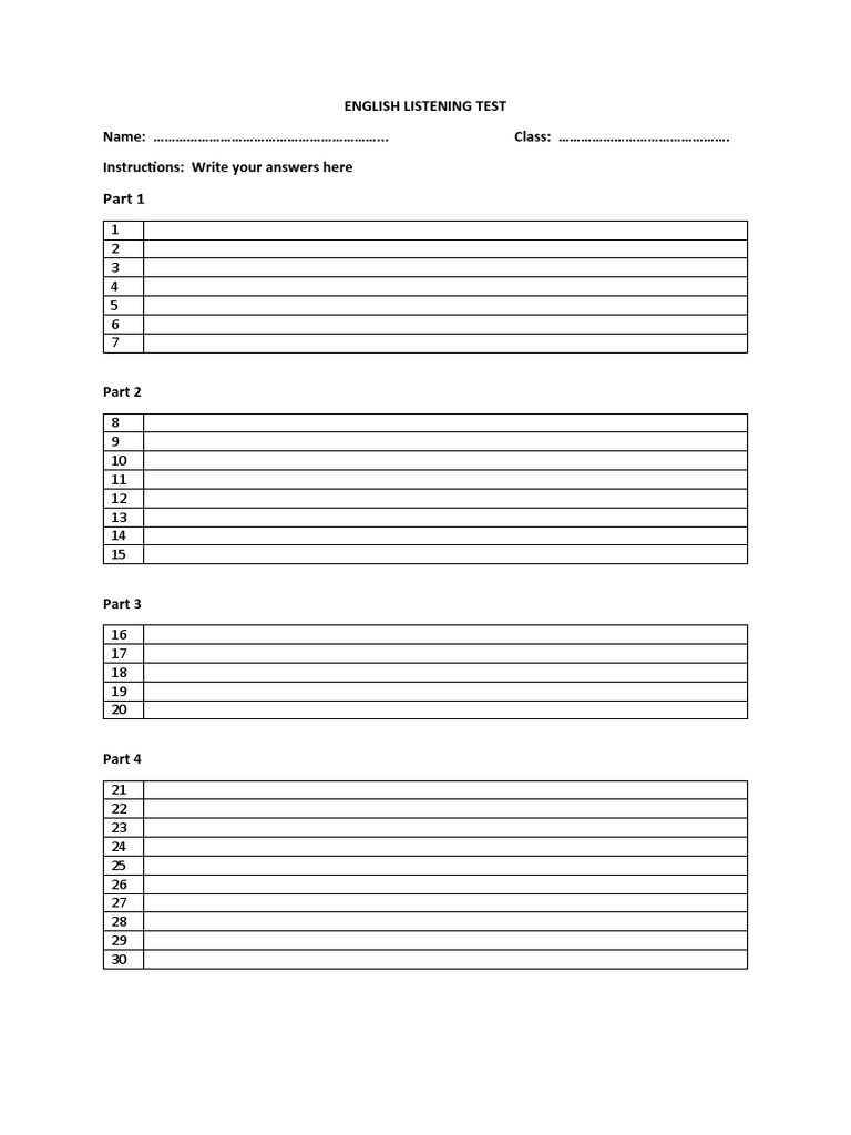 English Listening Test Template | PDF