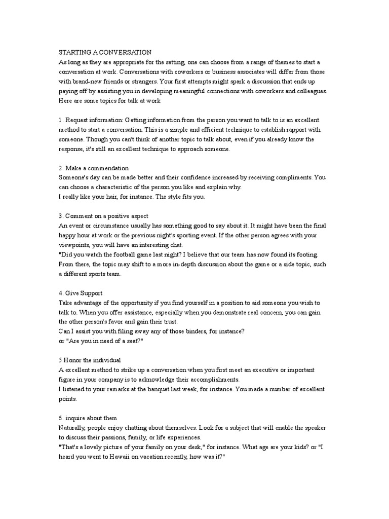 How To Start A Conversation Answers | PDF