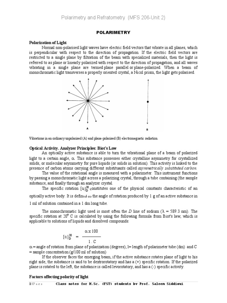 Polarimetry and Refratometry | PDF | Refractive Index | Polarization ...