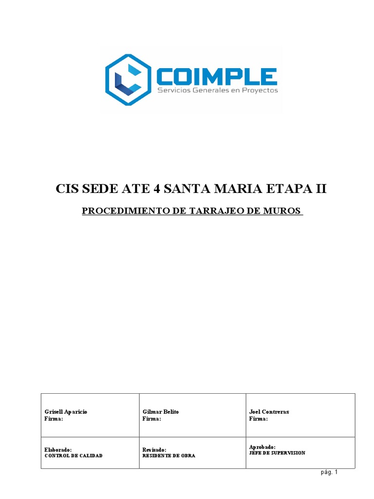 Procedimiento de Tarrajeo de Muros | PDF | Hormigón | Ingeniería de ...