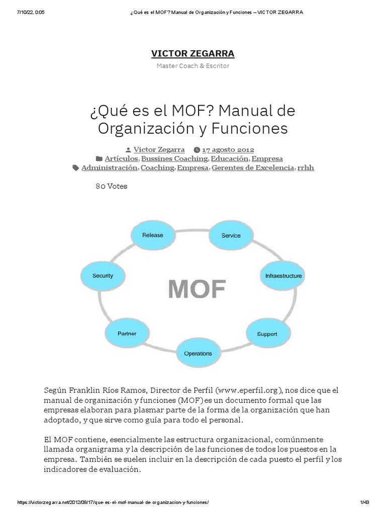 ¿Qué Es El MOF - Manual de Organización y Funciones - VICTOR ZEGARRA | PDF | Gestión de recursos ...