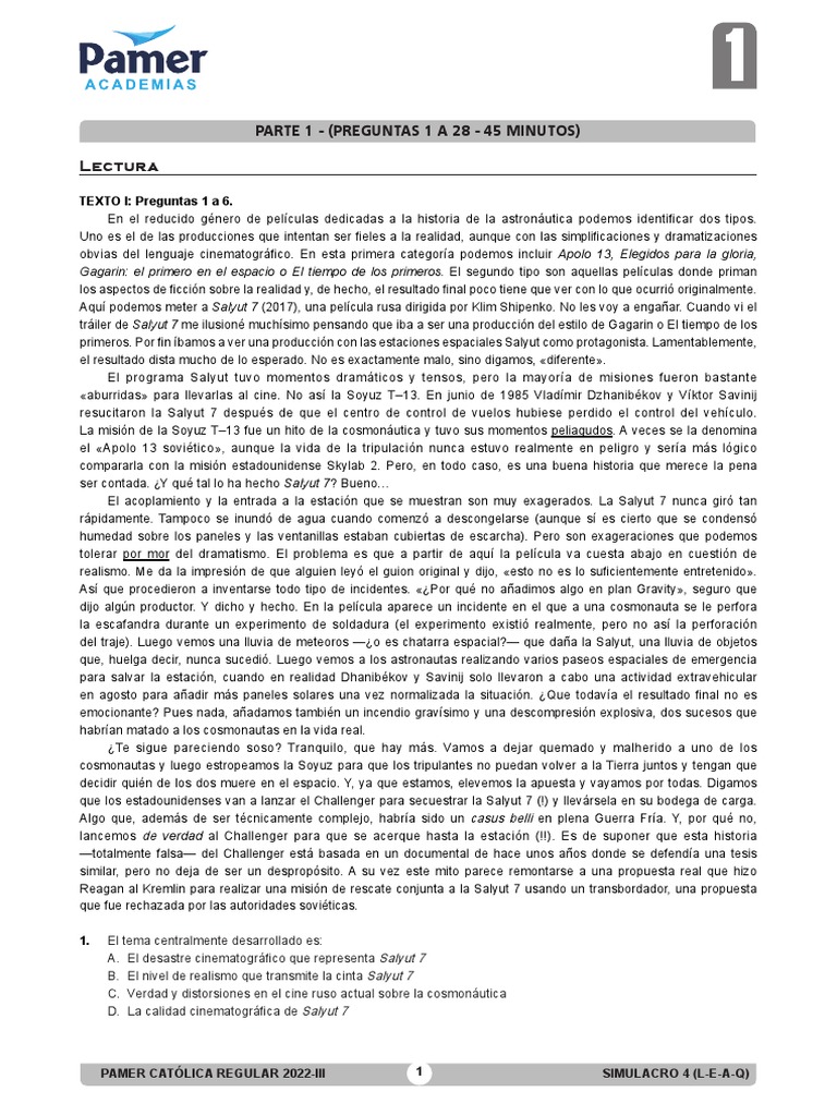 Simulacro 4 Leaq (Catolica Regular 2021-Iii) | PDF | Felidae | VIH / SIDA