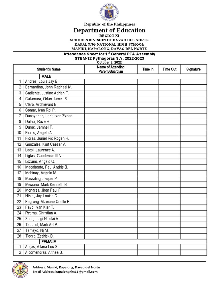 STEM-12 PTA Attendance Oct 2022 | PDF