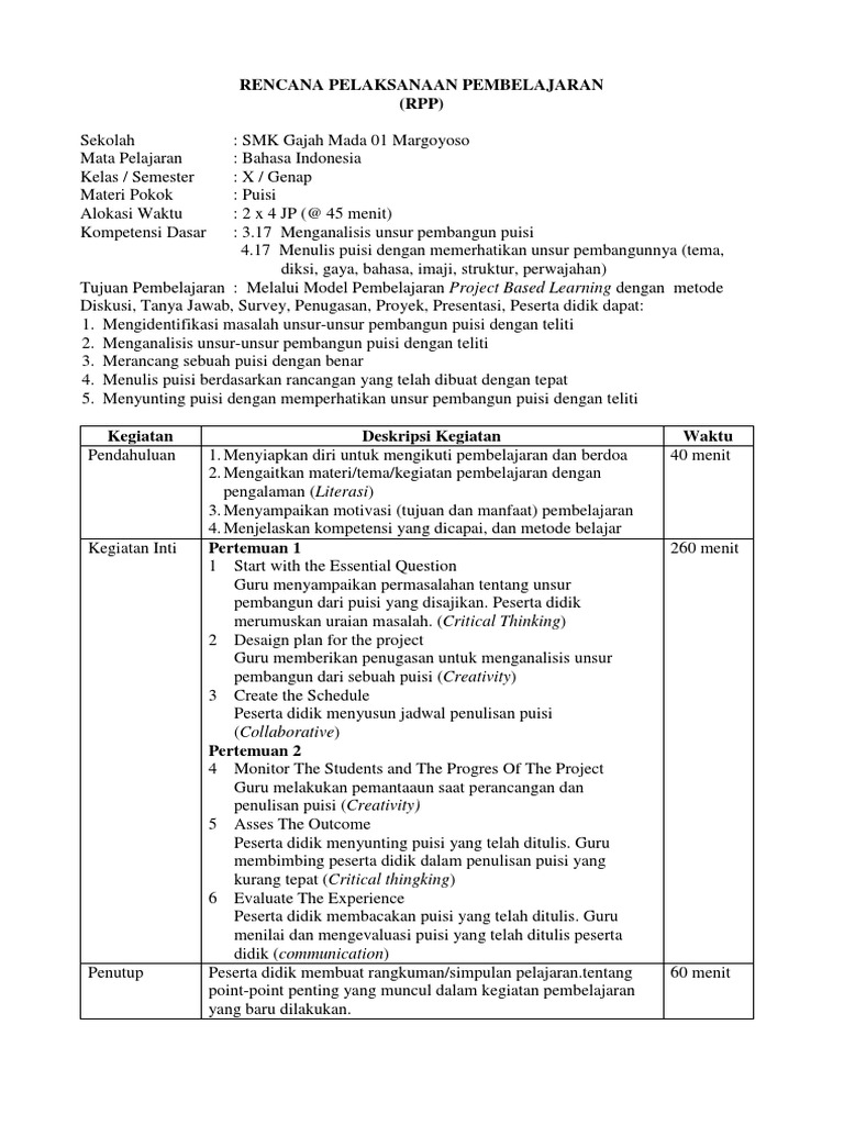 RPP Bahasa Indonesia X Akl, Otkp, BDP, MM | PDF