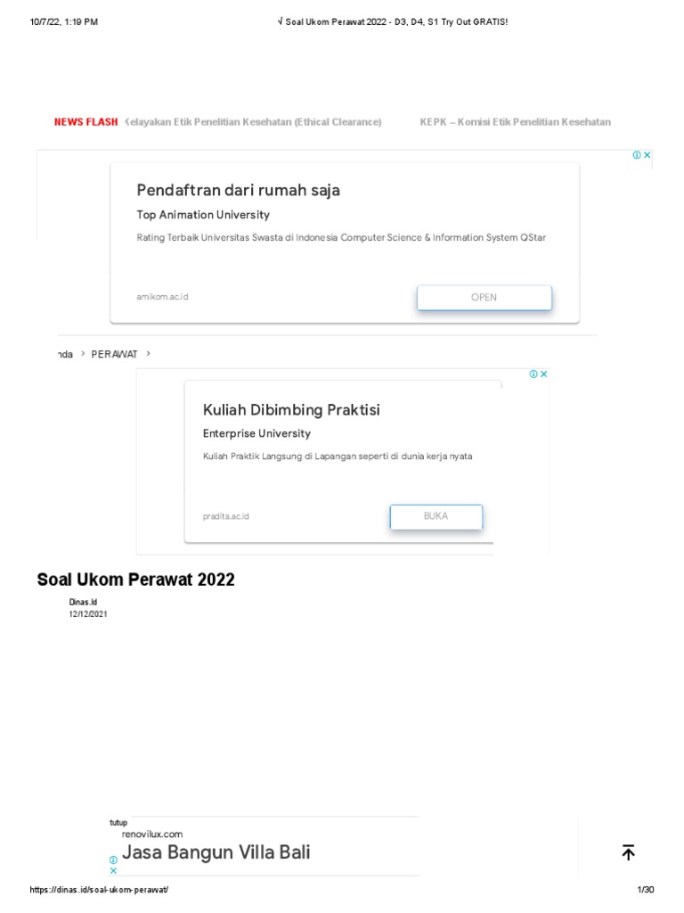 Soal Ukom Perawat 2022 - D3, D4, S1 Try Out GRATIS! | PDF