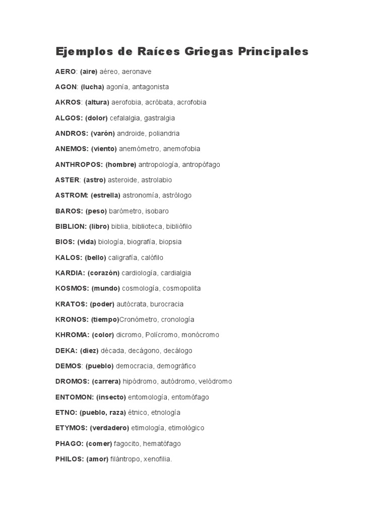 Ejemplos de Raíces Griegas Principales | PDF