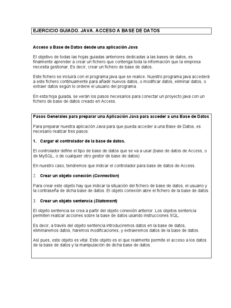 Acceso BD Java | PDF | SQL | Java (lenguaje de programación)