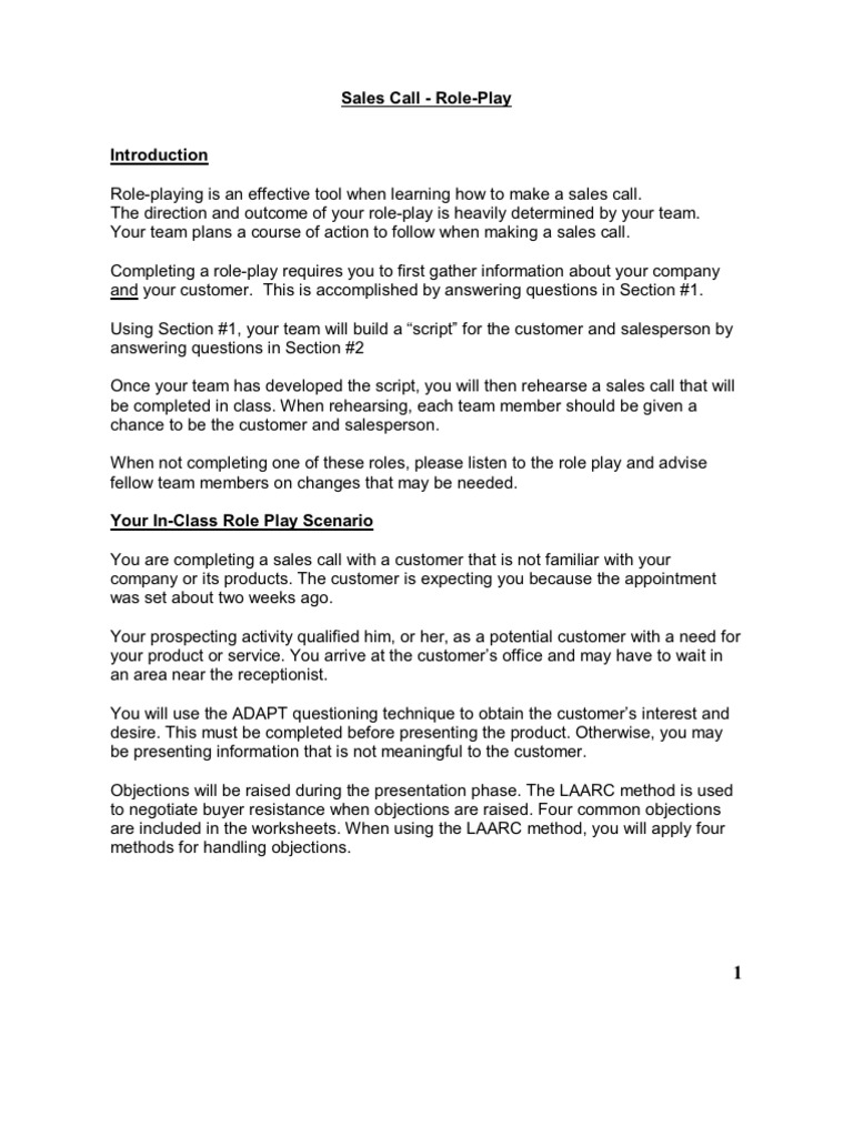 Role - Play Worksheets Section 1 and ADAPT-Trial Close-1 | PDF | Sales ...