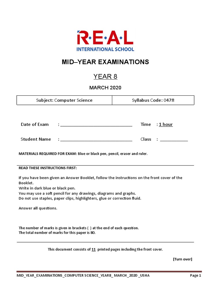 Year 8 | PDF | Algorithms | Test (Assessment)