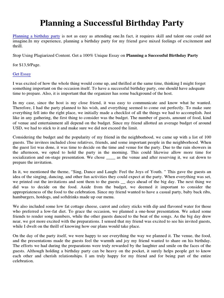 Planning A Successful Birthday Party | PDF