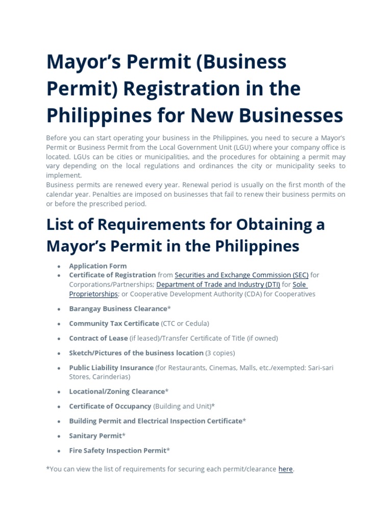 Mayor Permit Requirements | PDF | Business | Fee