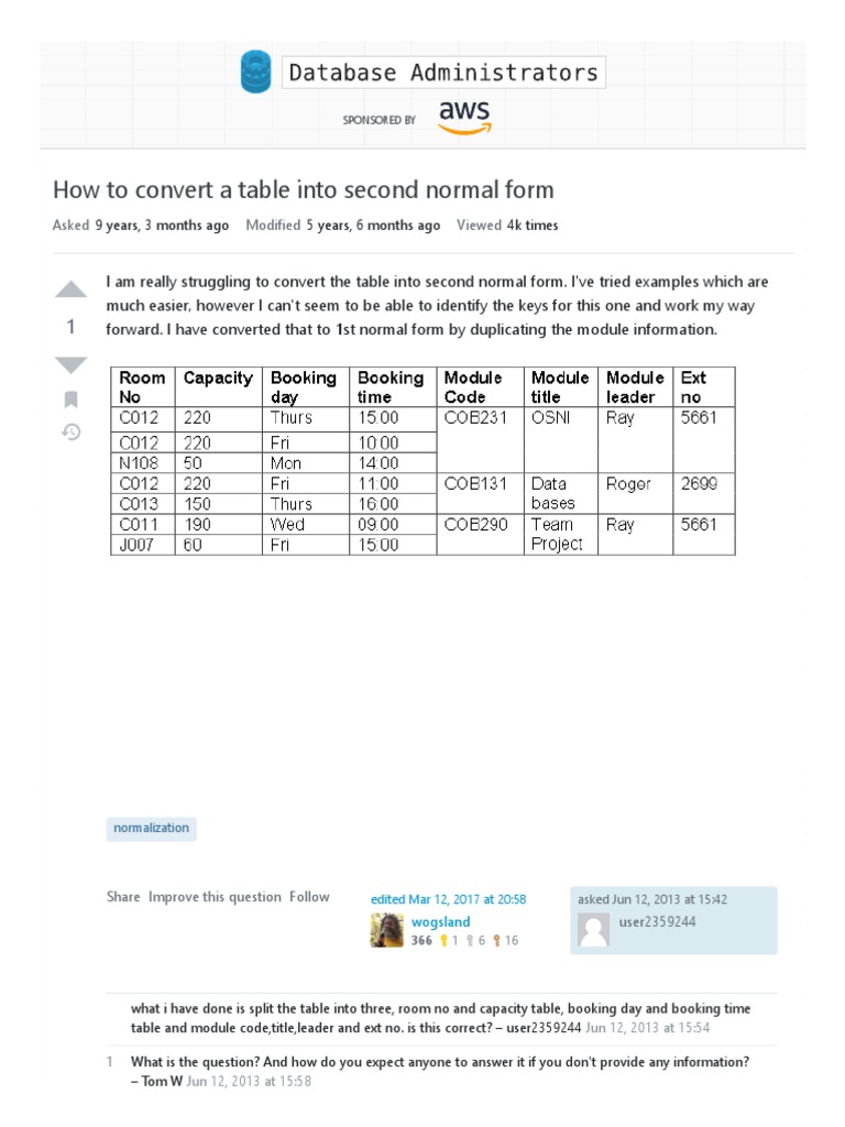 Normalization How To Convert A Table Into Second Normal Form