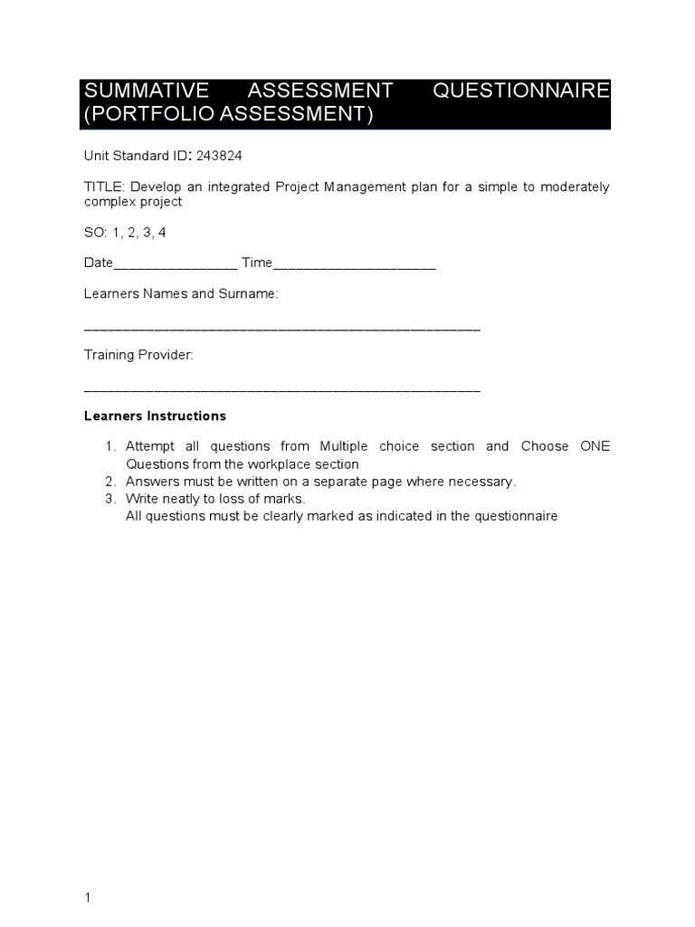 Final Summative Assessment | PDF | Risk | Multiple Choice