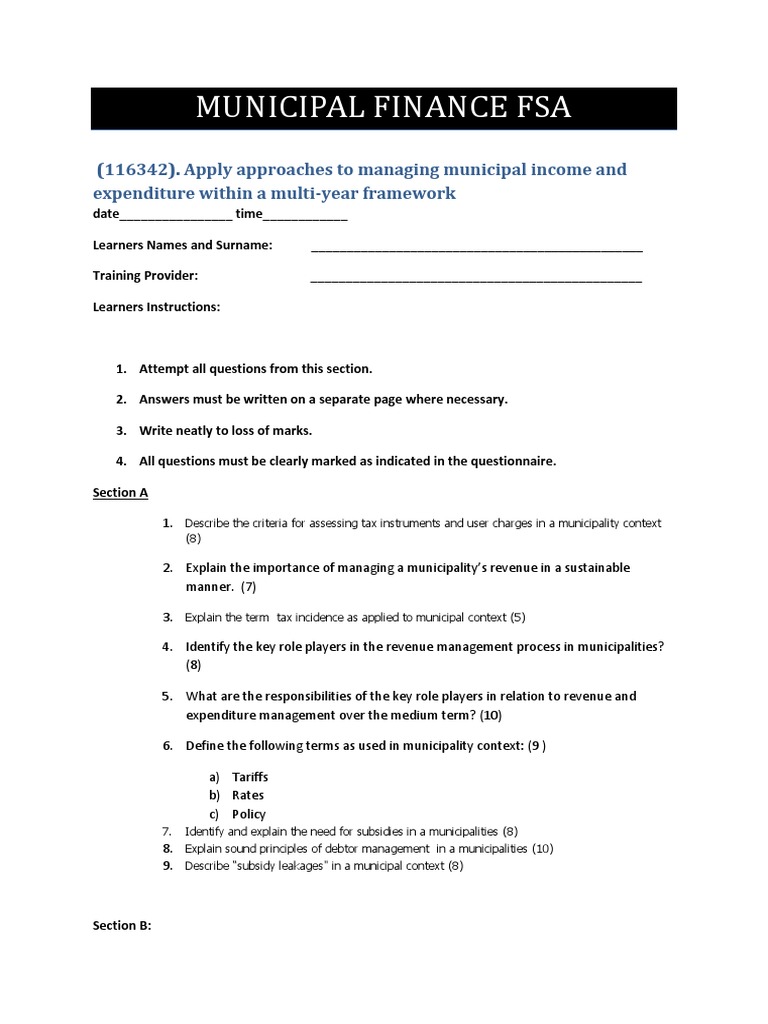 Municipal Finance Fsa | PDF | Taxes | Policy
