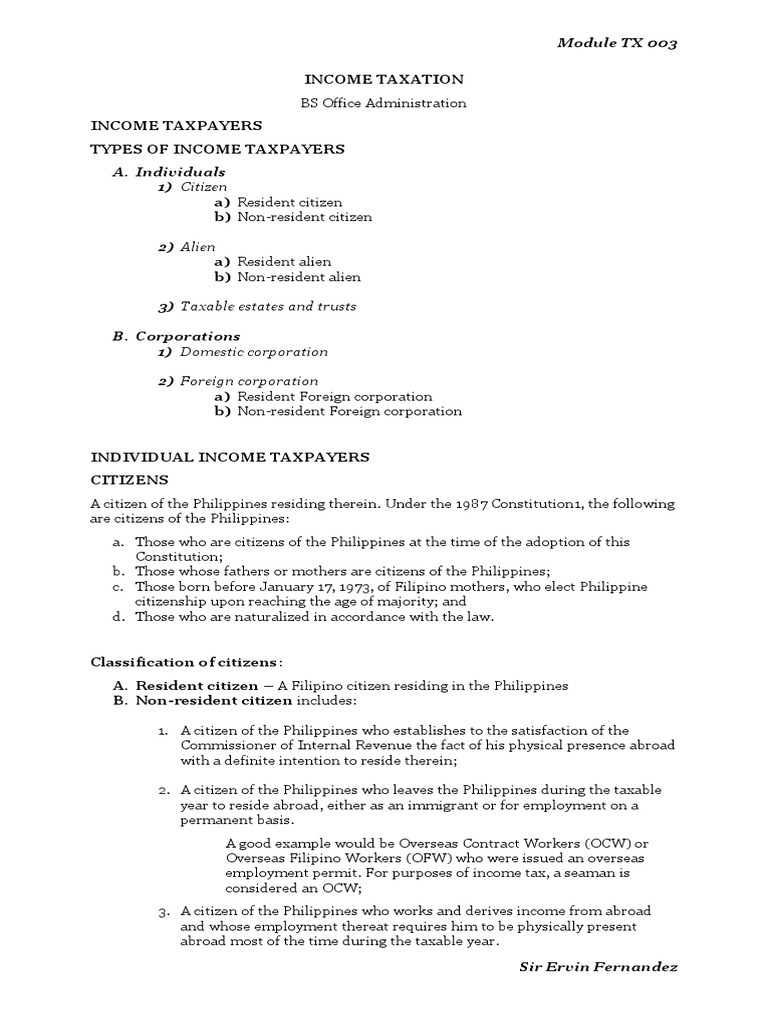 Module TX003 Types On Income Taxpayers | PDF | Taxes | Trust Law