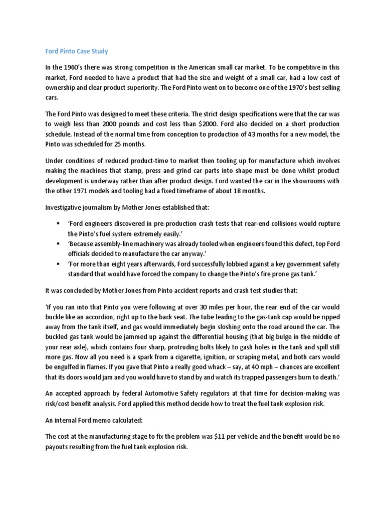 Ford Pinto Case Study | PDF