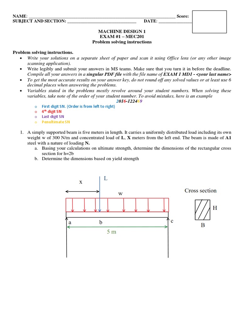 Exam 1 Mec201 | PDF | Beam (Structure) | Mechanical Engineering