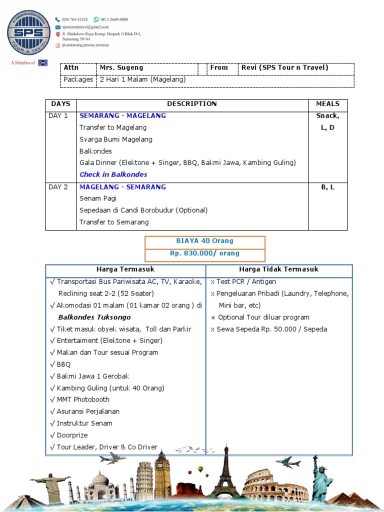 2D1N - Magelang Paket Komplit - Tuksongo | PDF